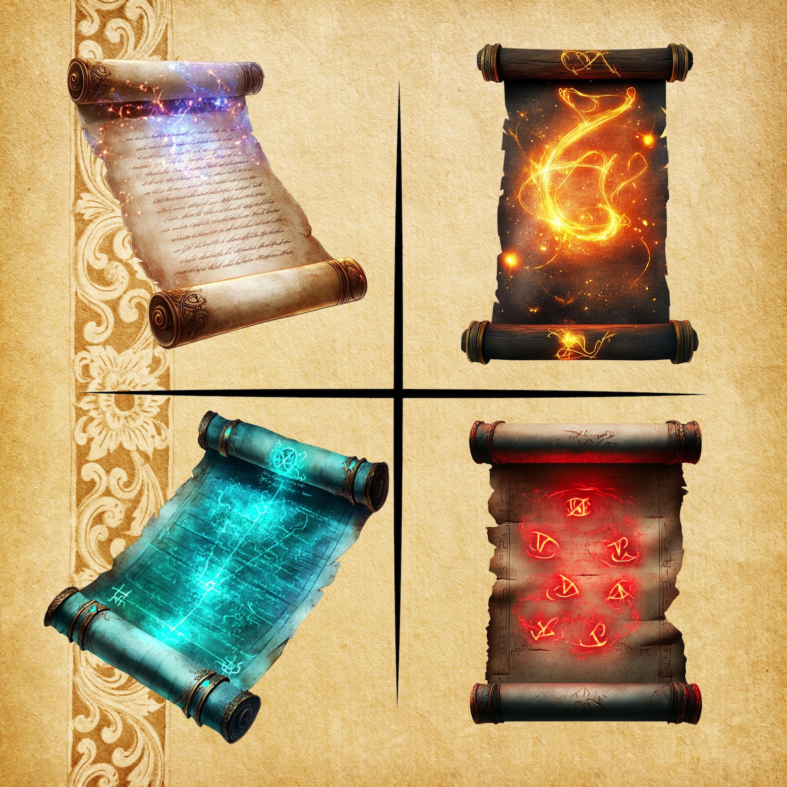 Enchanted Scrolls Clipart – Magical Ancient Scrolls With Mystical ...