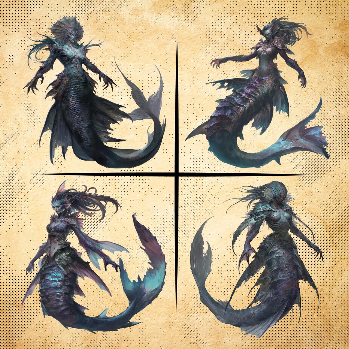 Dark Sirens – Terrifying Creatures of the Deep, Fantasy Cliparts ...