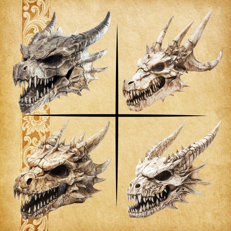 Dragon Skulls Clipart – 20 Majestic and Mythical Dragon Skulls ...