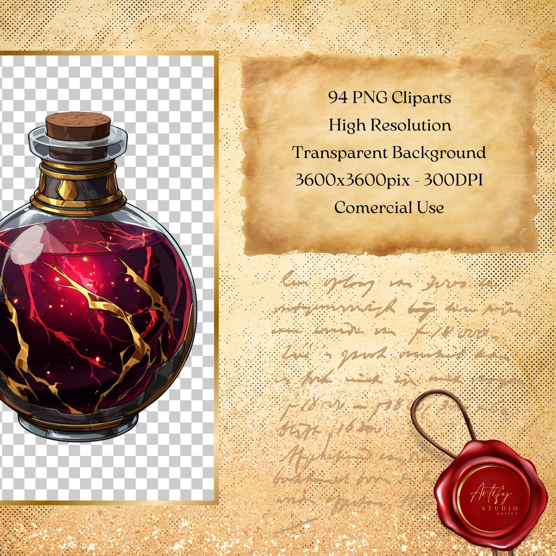 Fantasy RPG Potions Clipart – 94 Alchemical Bottles & Magical Elixirs ...