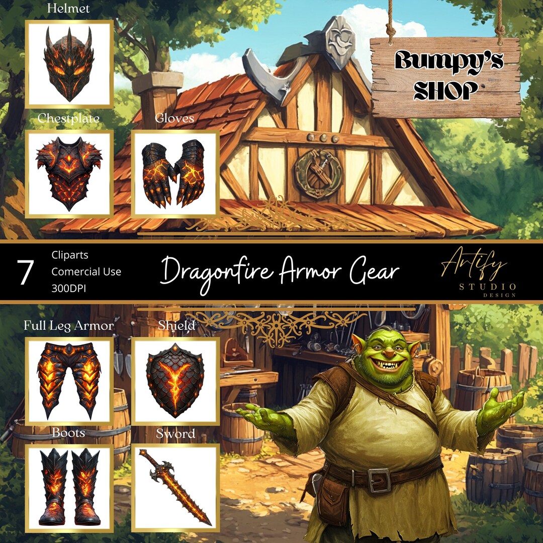 Dragonfire Armor Gear – Full Set of Fantasy Armor Cliparts , DND ...