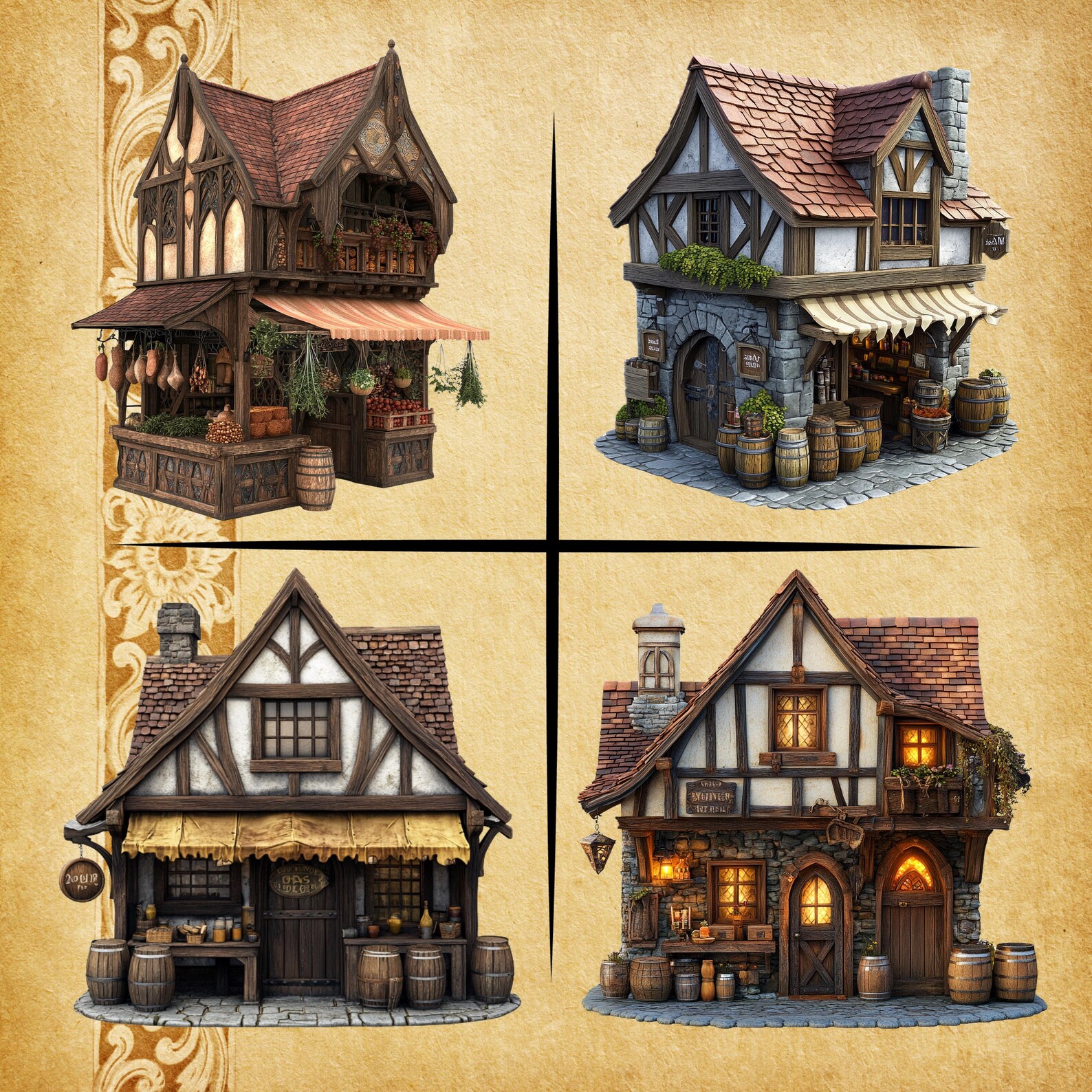 Medieval Stalls and Shops – 24 Illustrations of Historical Market ...