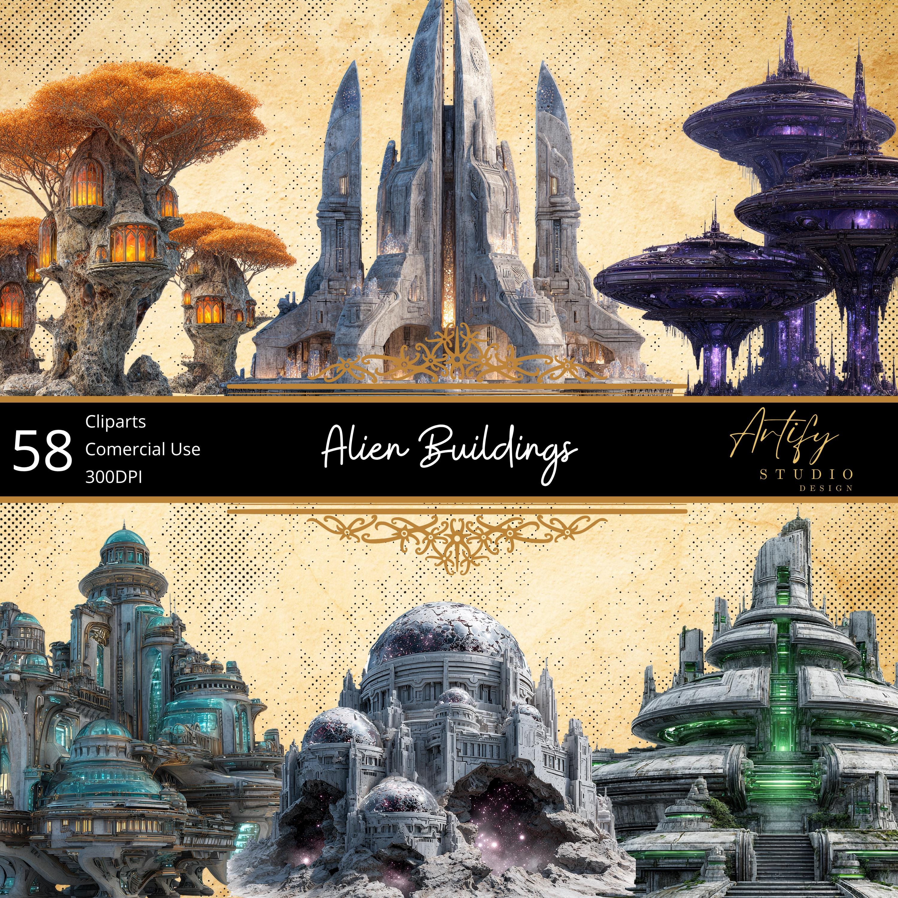 Alien Buildings – 58 Sci-fi Extraterrestrial Architecture Cliparts ...