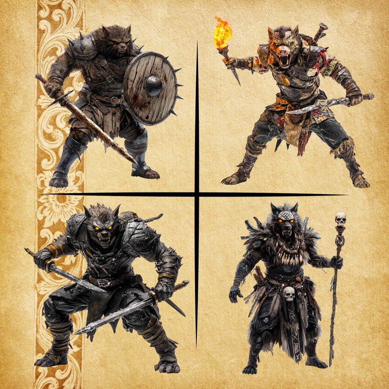 Gnoll Warriors – 20 Cliparts of Fierce Hyena Characters , 300 DPI ...