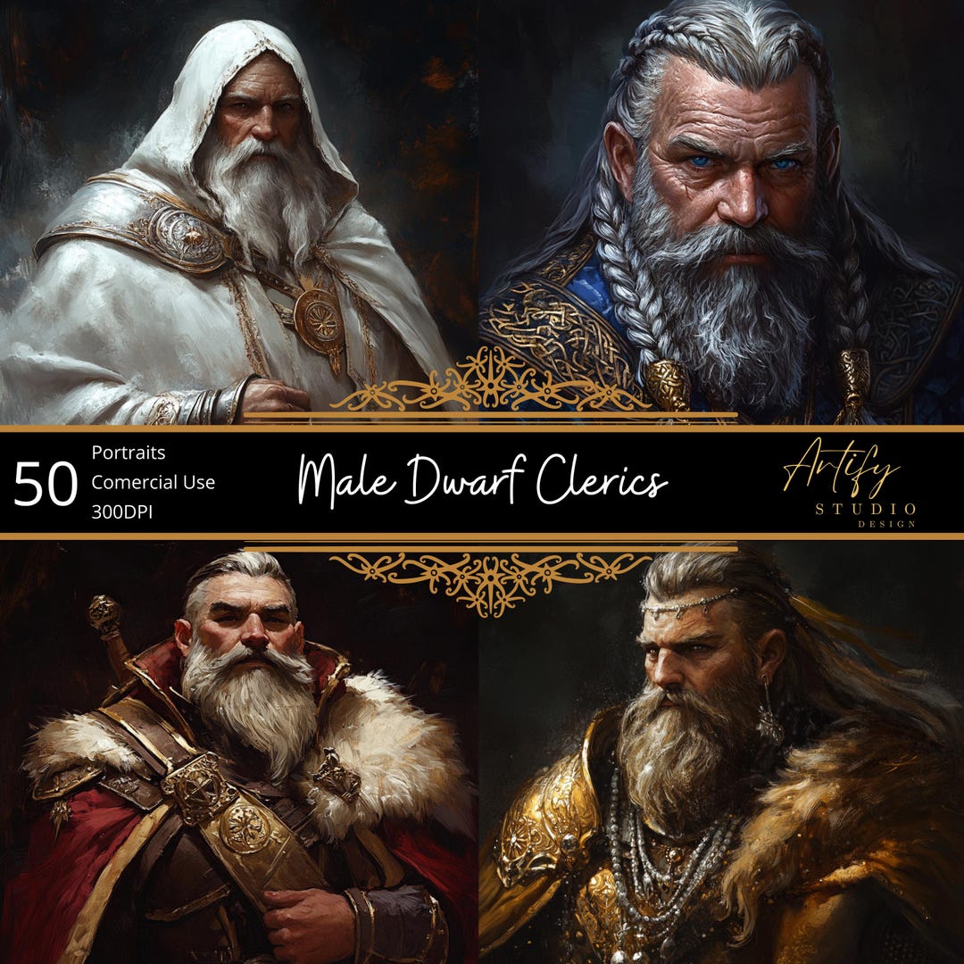50 Male Dwarf Cleric Portraits – Stout and Devout Characters , Fantasy ...