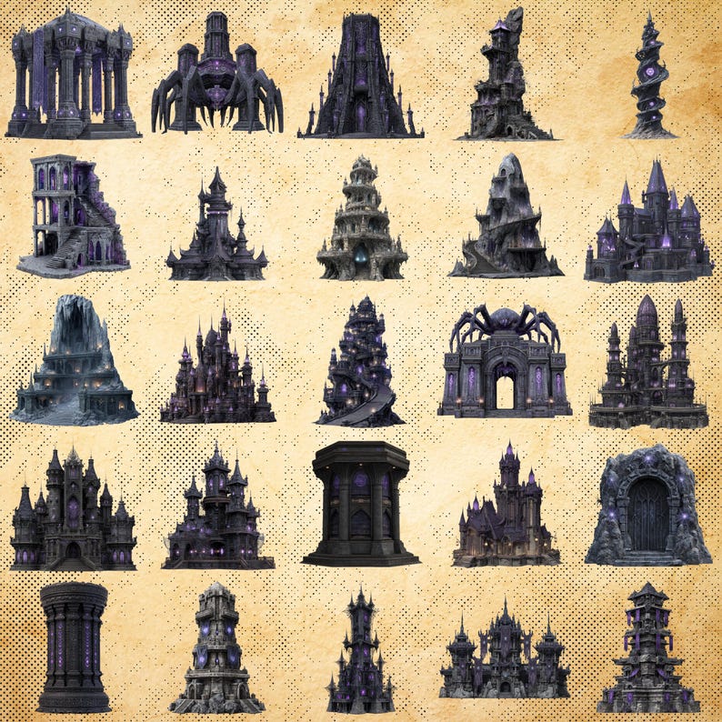 Dark Elven Buildings – 75 Mysterious Fantasy Architecture Cliparts ...