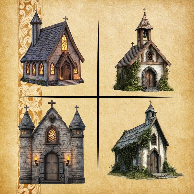 Small Medieval Churches – Historic Religious Buildings , Cliparts ...