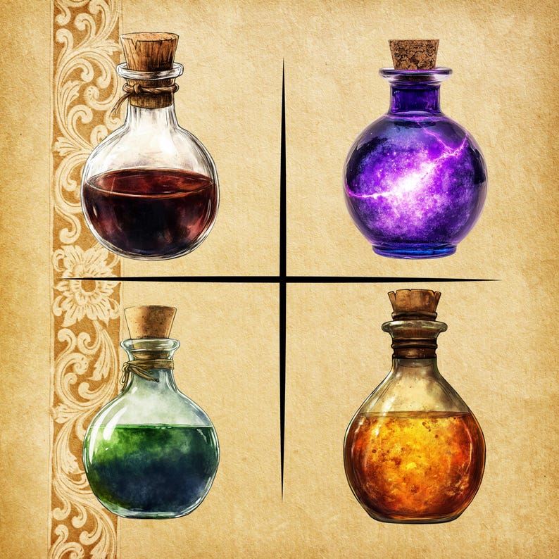 20 Fantasy DND Potions Cliparts, Commercial Use, Dnd, RPG , PNG ...