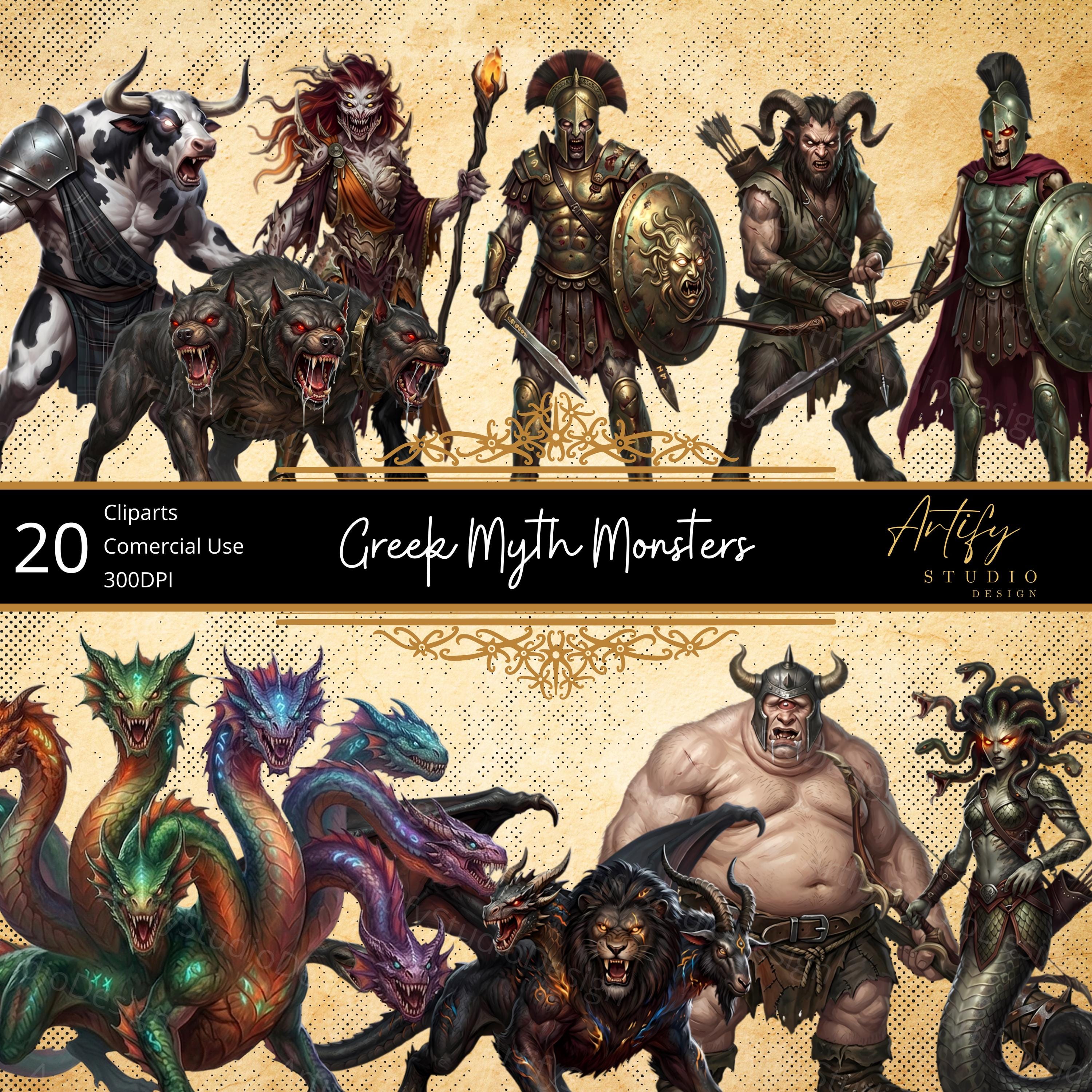 Greek Myth Monster Clipart, DND Bestiary PNG, Medusa Minotaur Hydra ...