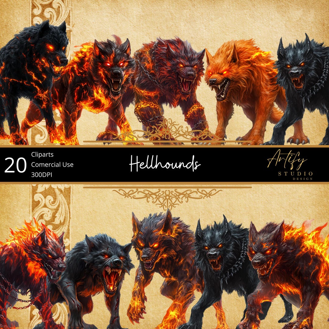 Hellhounds – 20 Fierce and Fiery Cliparts , Transparent Background ...