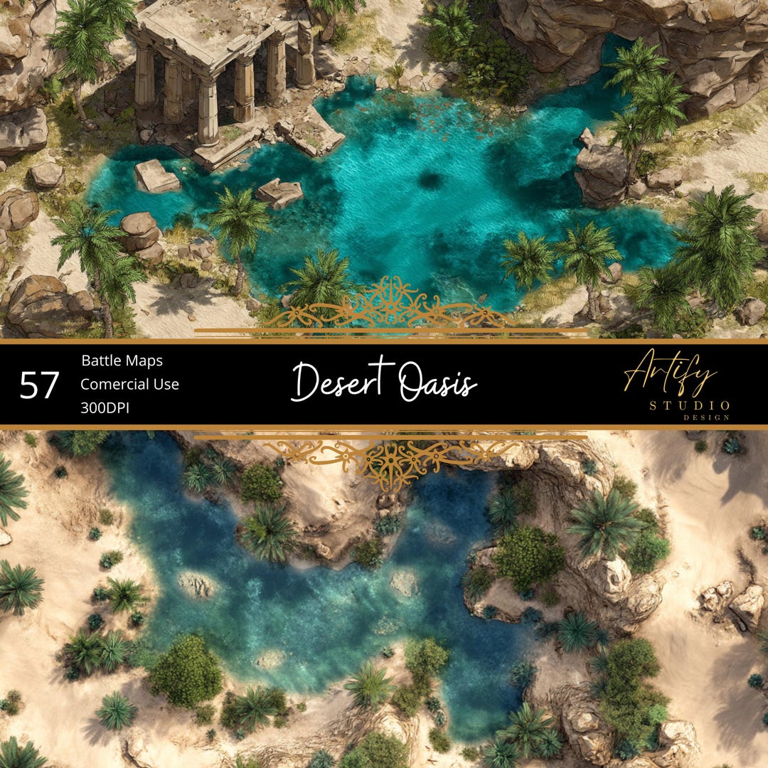 Desert Oasis Battle Maps – 57 High-resolution JPG Maps for RPG & TTRPG ...