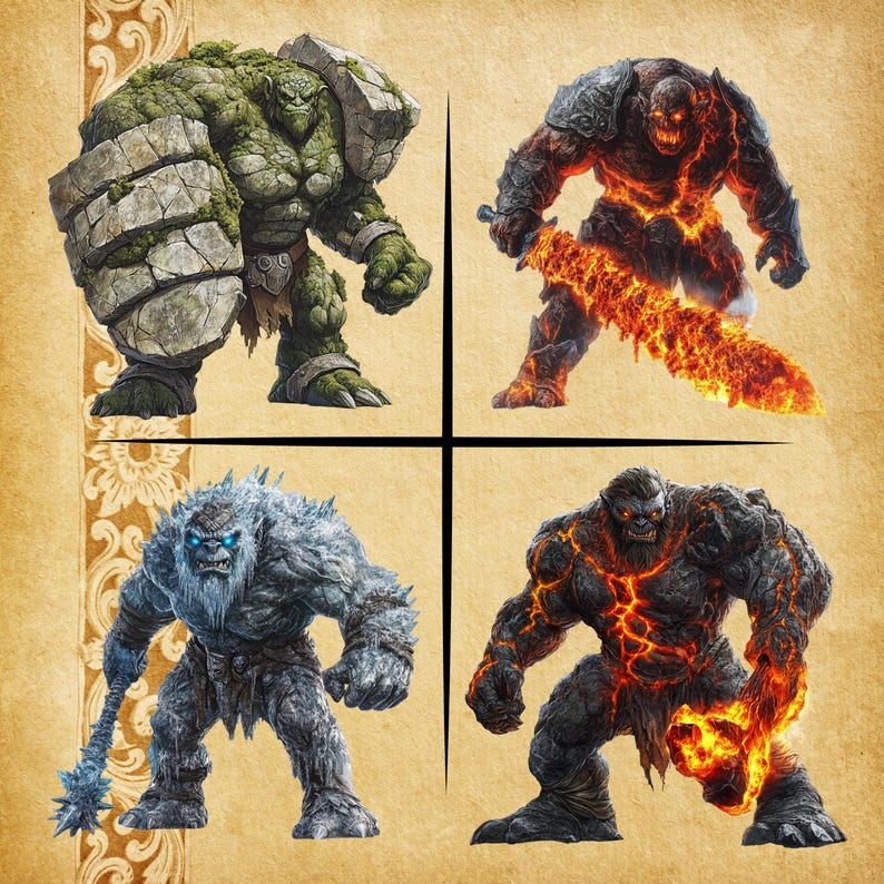Elemental Trolls Clipart, Mystical Trolls of Fire,water, Earth,and Air ...