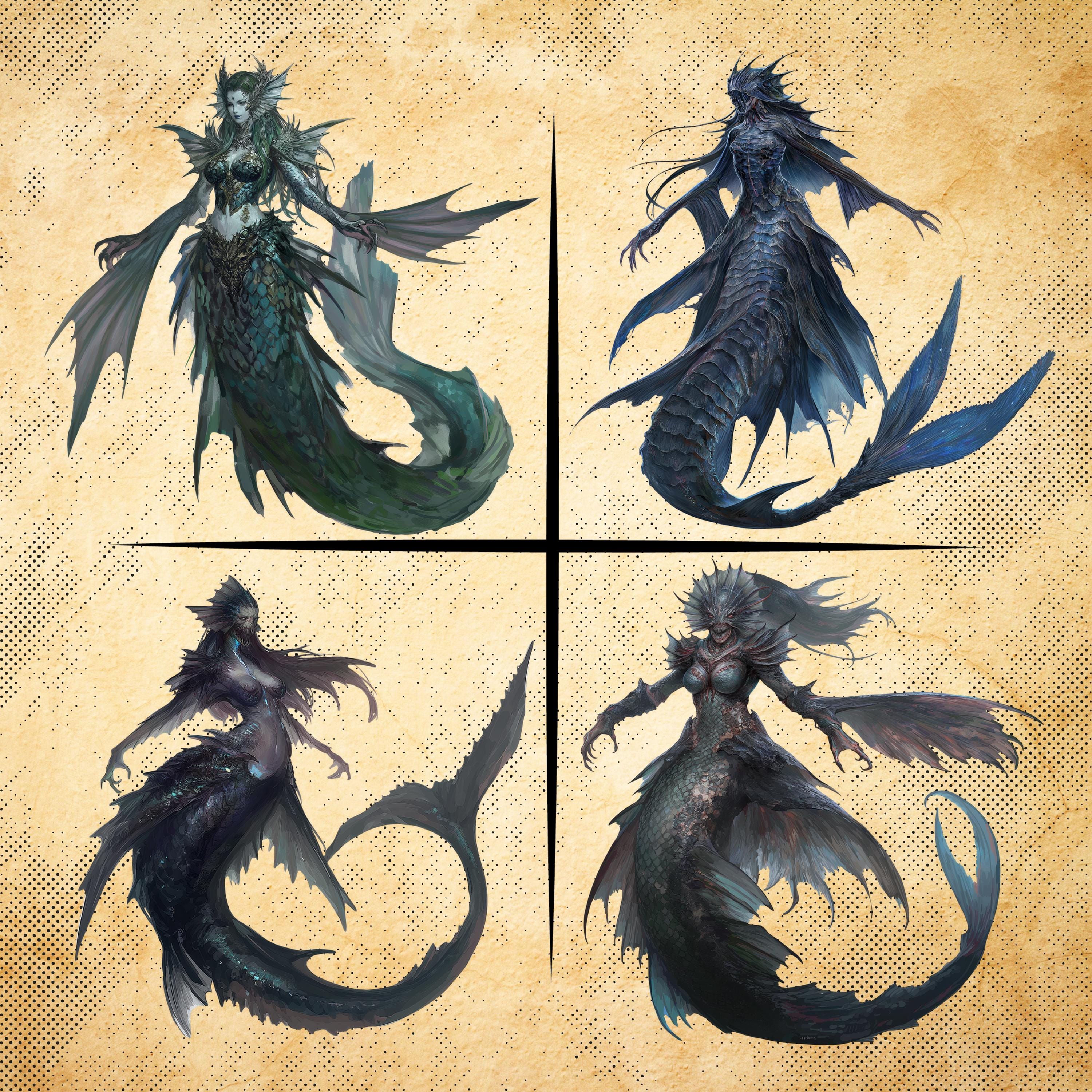 Dark Sirens – Terrifying Creatures of the Deep, Fantasy Cliparts ...