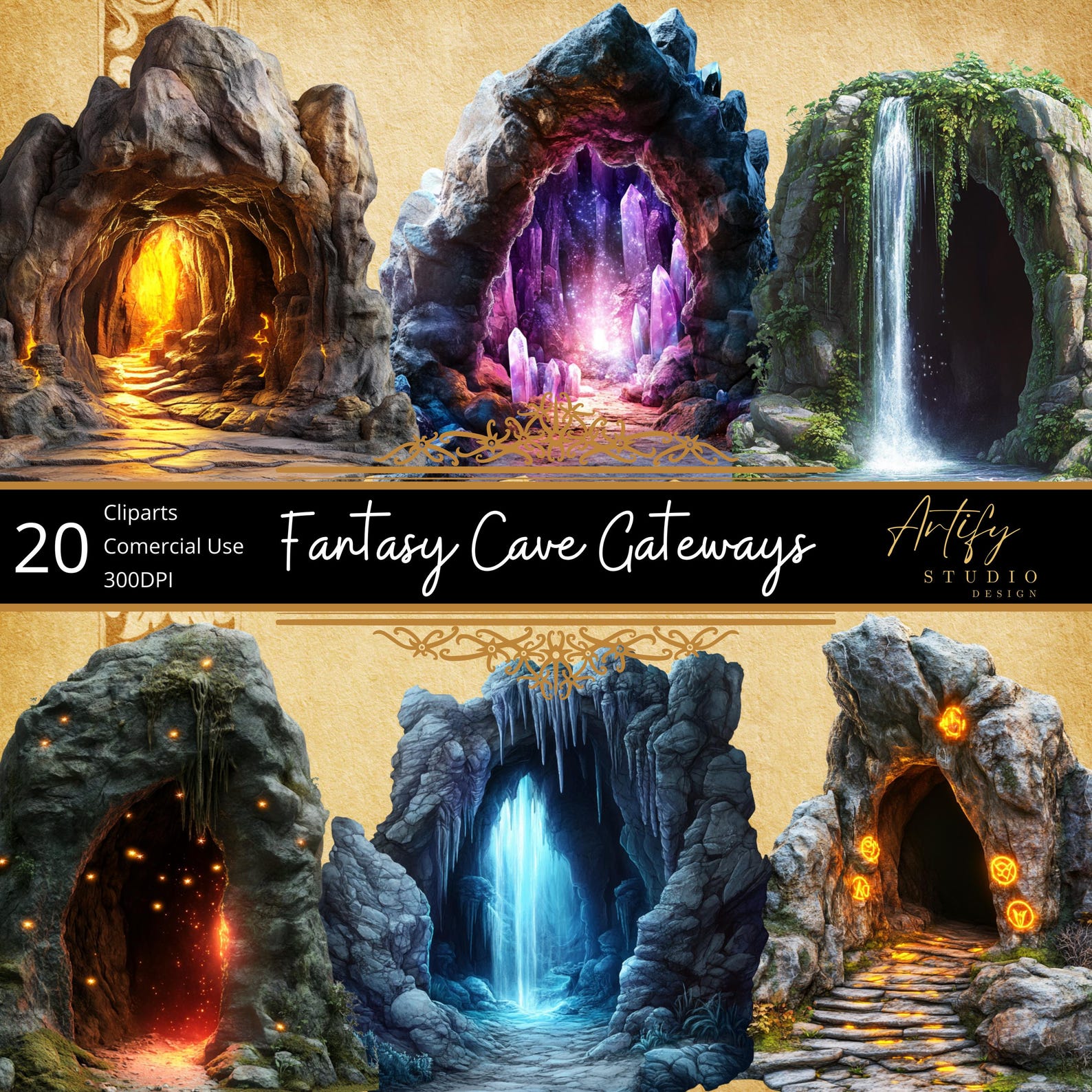 Fantasy Cave Gateways – 20 Fantasy RPG Cliparts , 300 DPI , Transparent ...