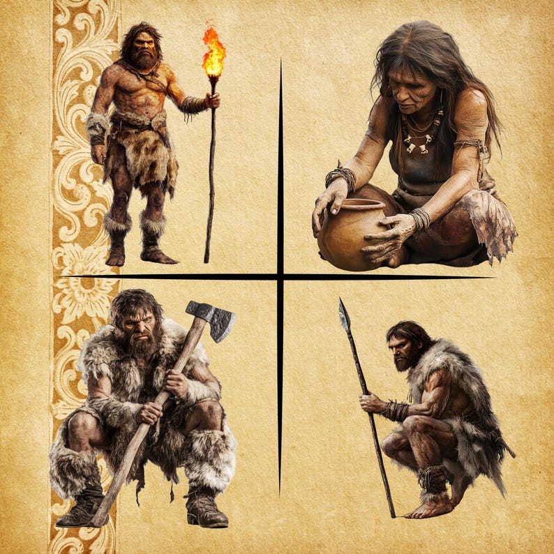 Neanderthal People Clipart – Prehistoric Humans From the Stone Age – 20 ...