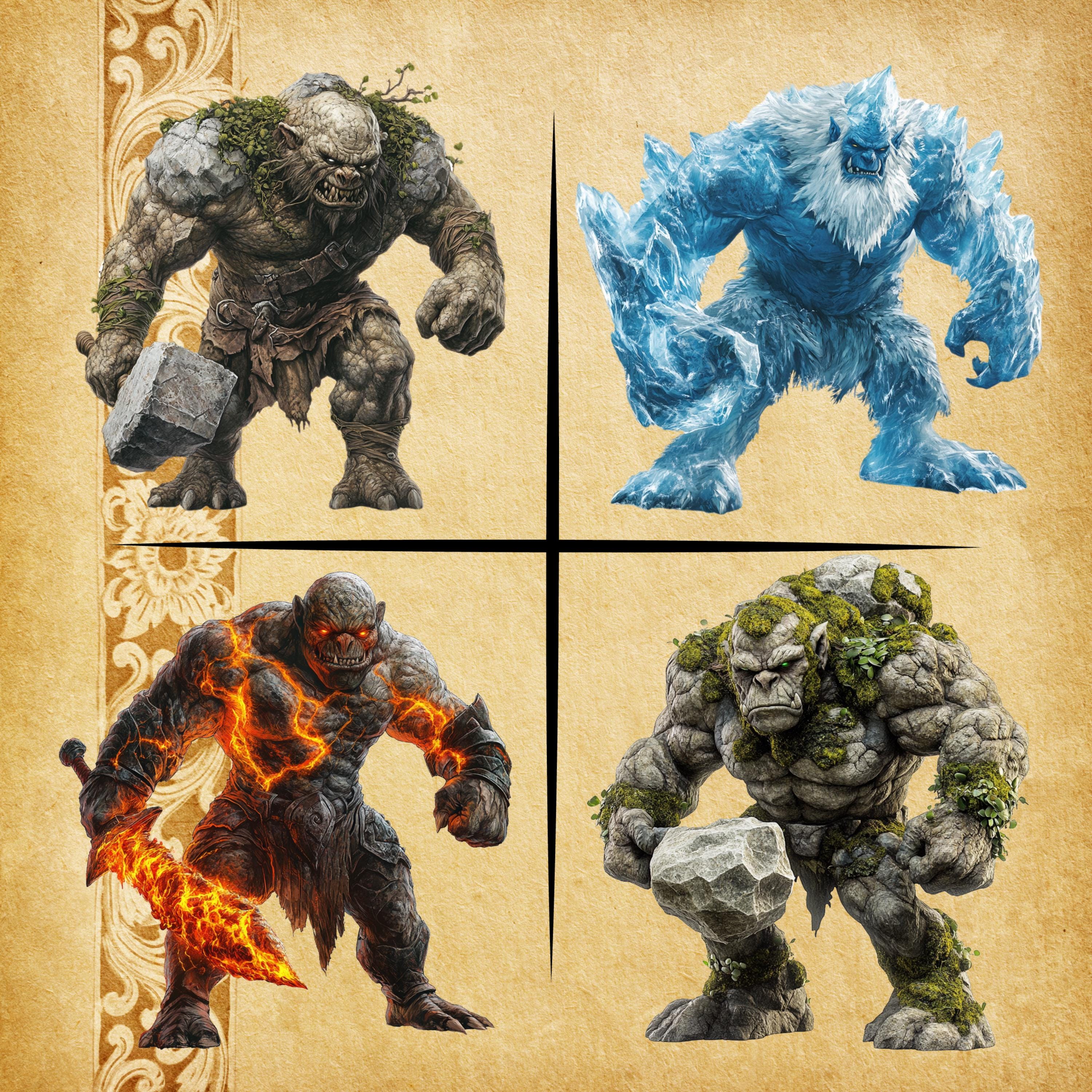 Elemental Trolls Clipart, Mystical Trolls of Fire,water, Earth,and Air ...