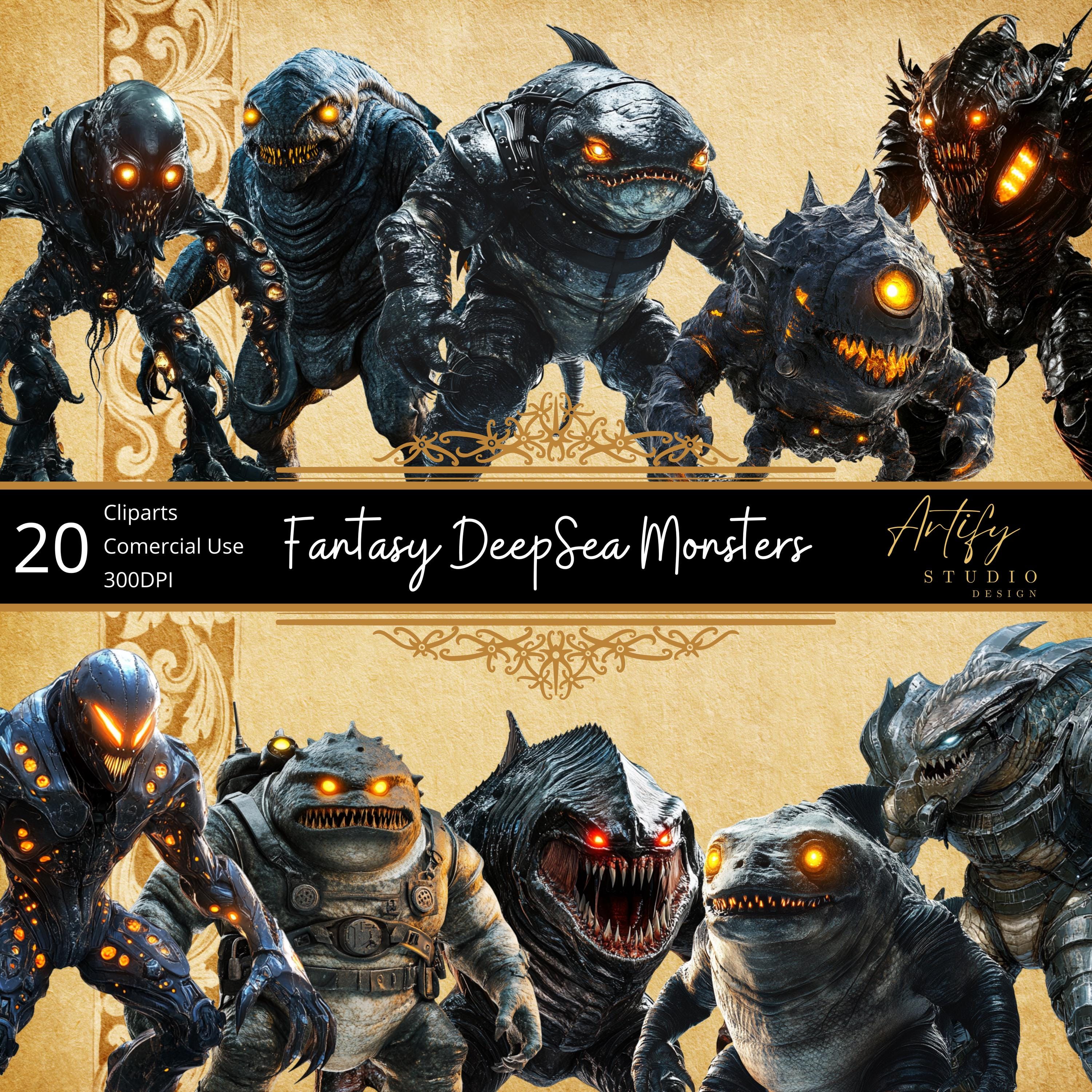 Fantasy Deep Sea Monsters Clipart – 20 Extraordinary Ocean Creatures ...