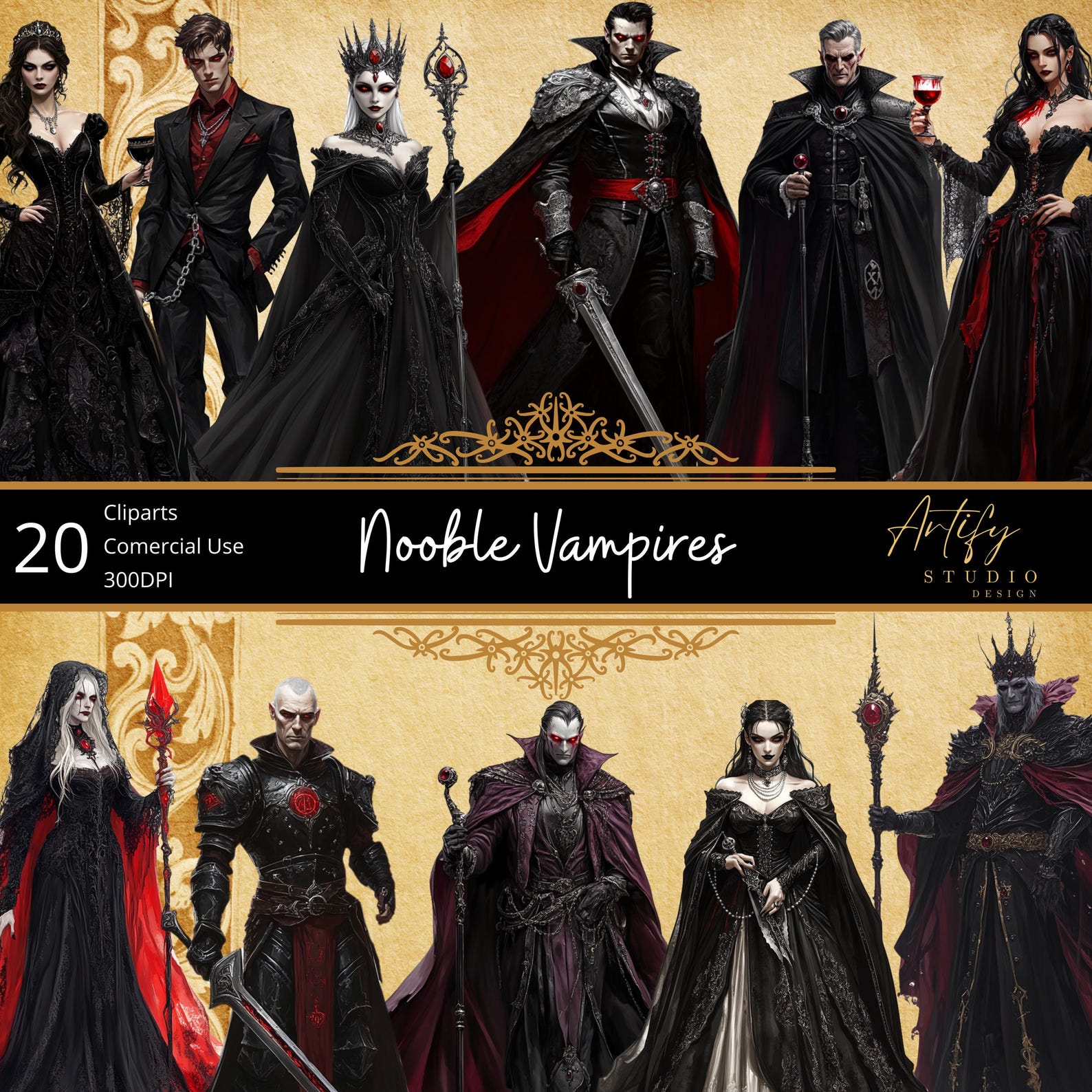 Noble Vampires Clipart – 20 Elegant and Mysterious Vampires for Your ...