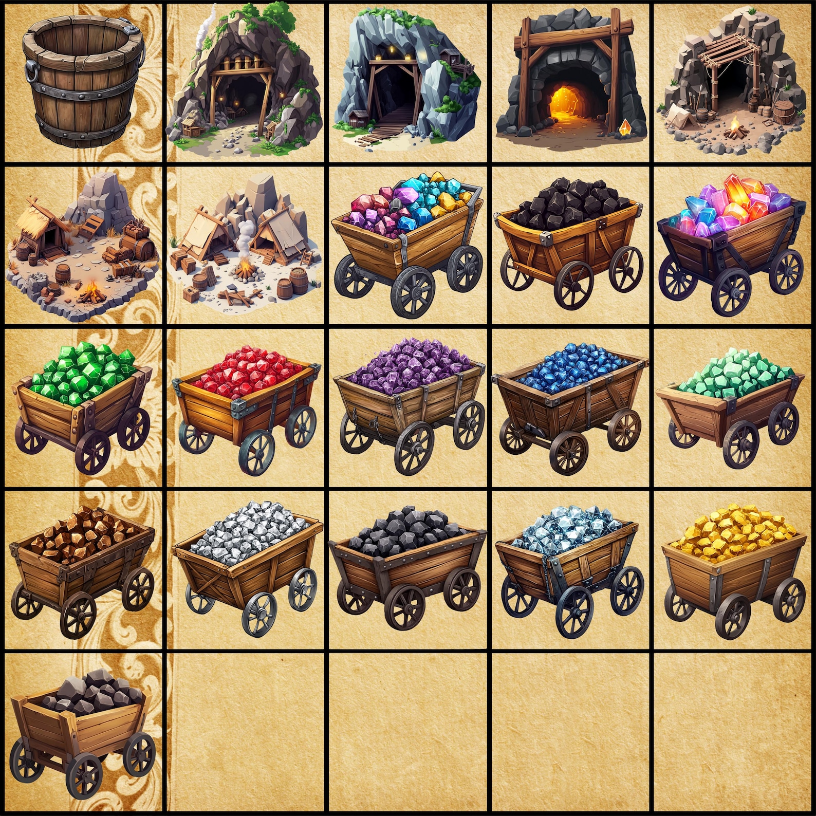 RPG Mining Profession – 2D Game Icons Pack – 96 Pngs for Tabletop Games ...