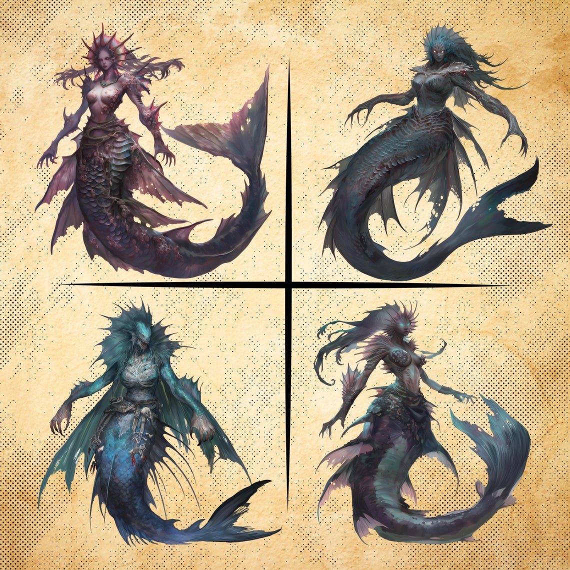 Dark Sirens – Terrifying Creatures of the Deep, Fantasy Cliparts ...
