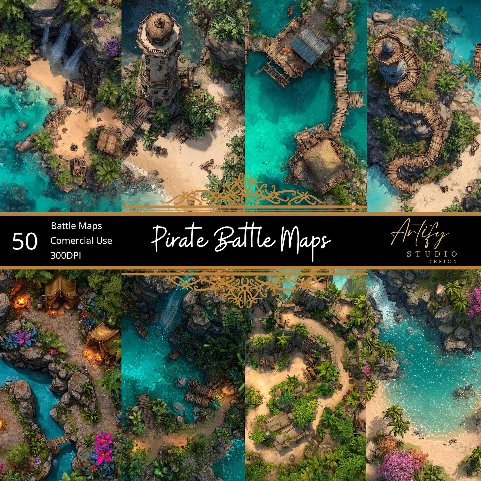 50 Pirate Battle Maps, Digital RPG Battlemaps, Dnd Fantasy Maps, Roll20 ...