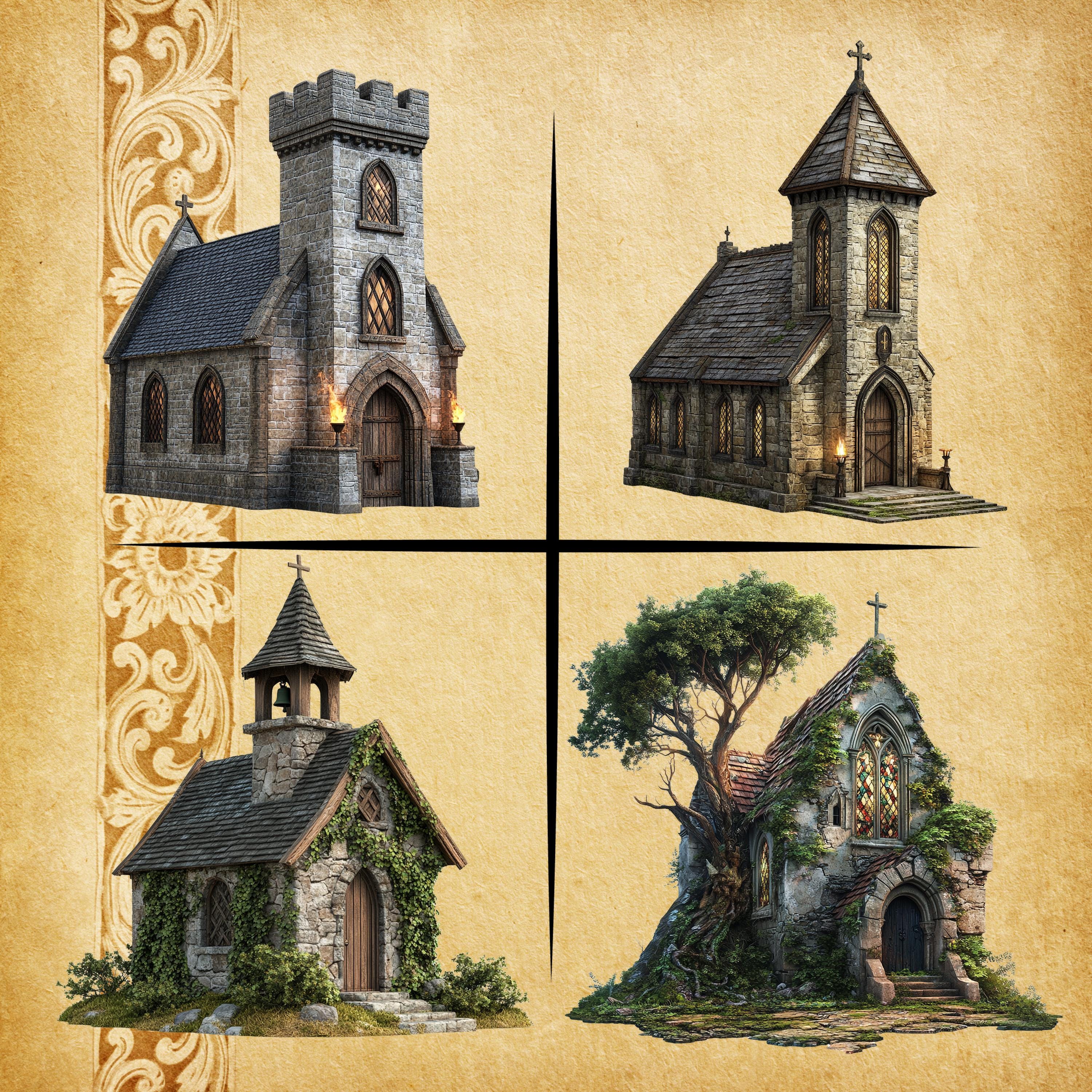 Small Medieval Churches – Historic Religious Buildings , Cliparts ...
