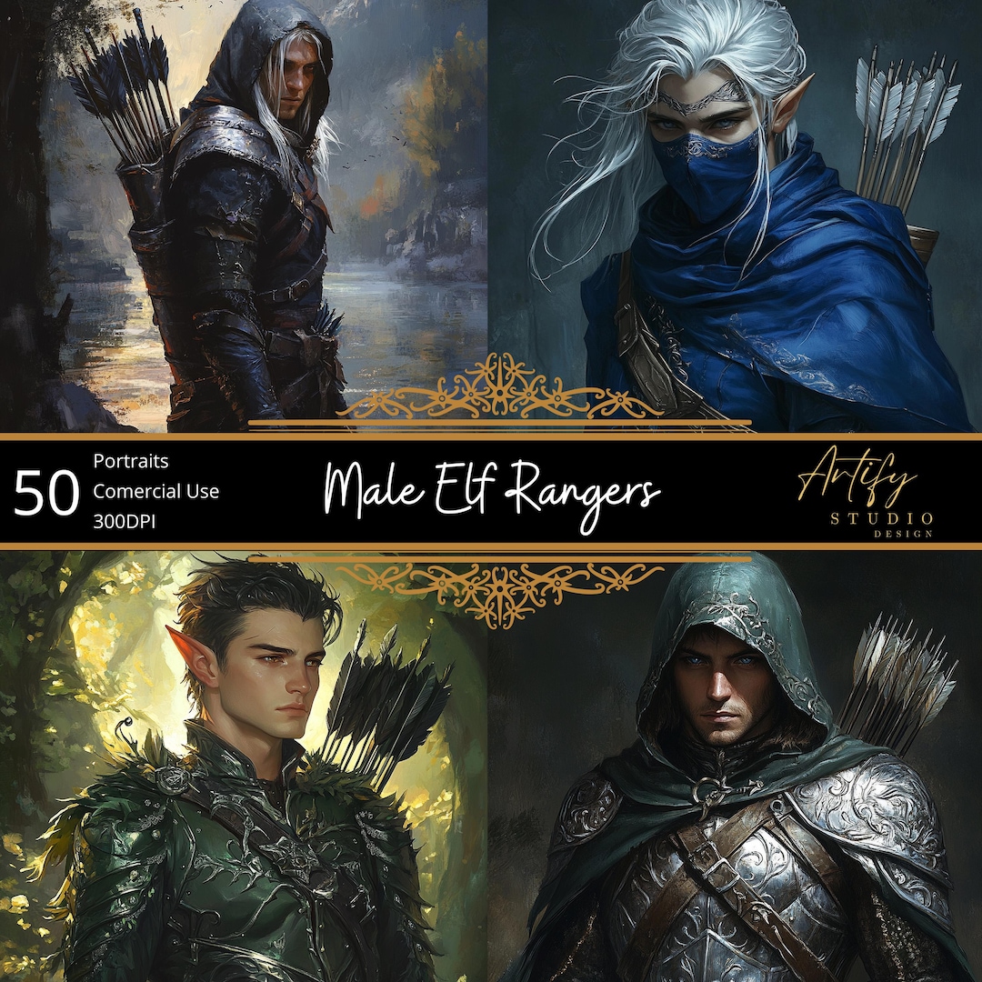50 Male Elf Ranger Portraits – Fantasy TTRPG Character Digital ...