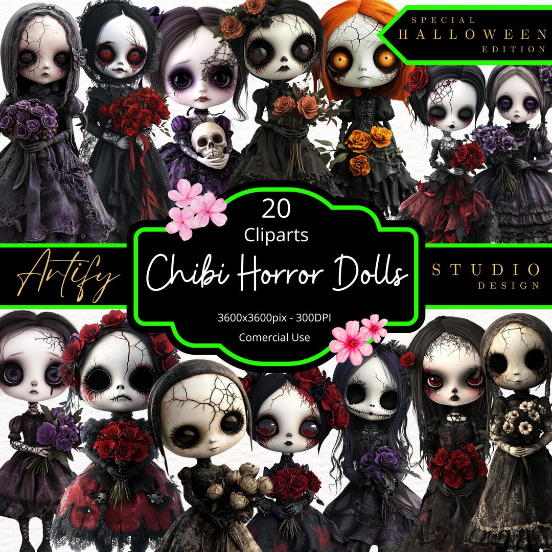 Chibi Horror Dolls Cliparts, Commercial Use, Halloween Scary Serial ...