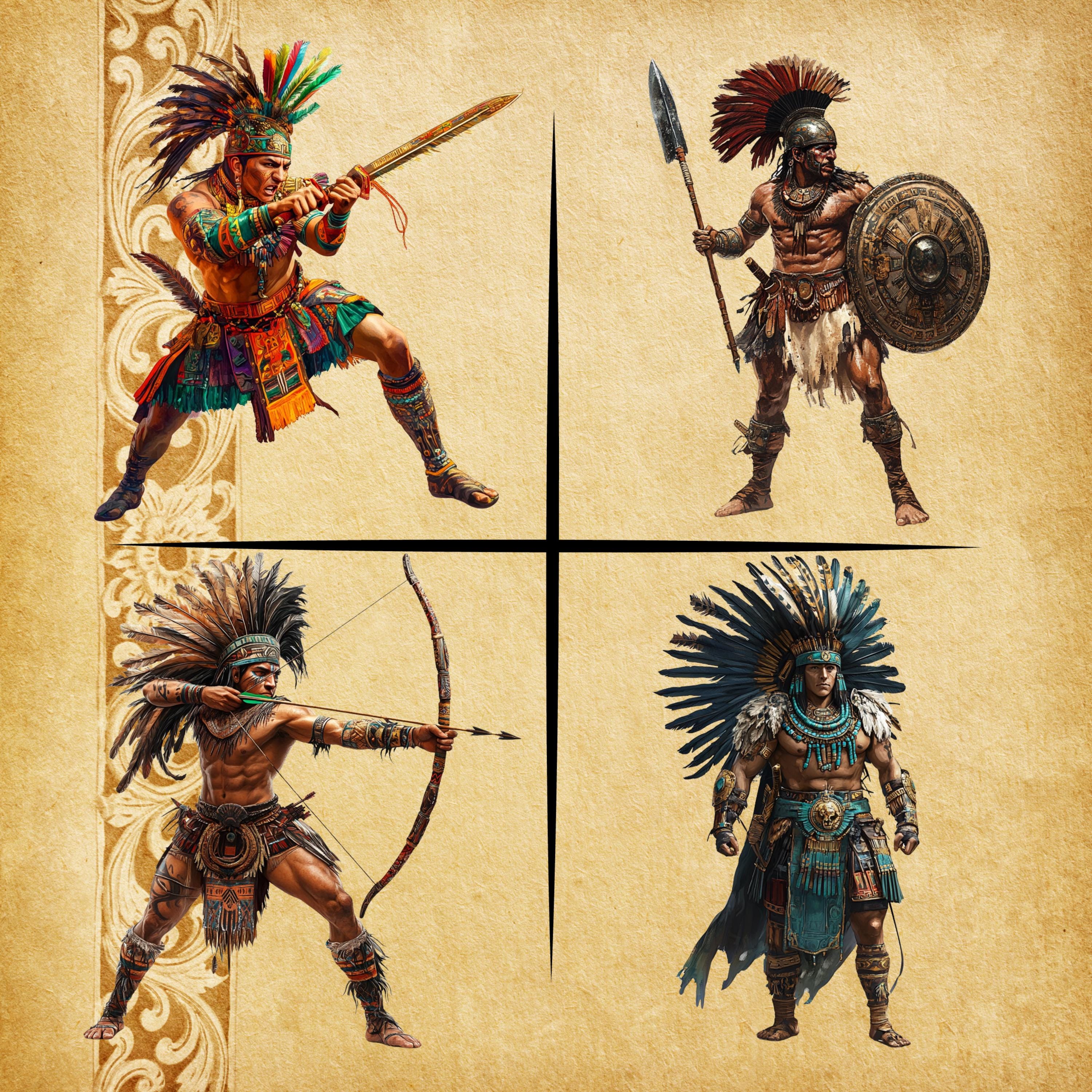 Aztec Warriors Clipart – Fierce Ancient Aztec Warriors for Creative ...