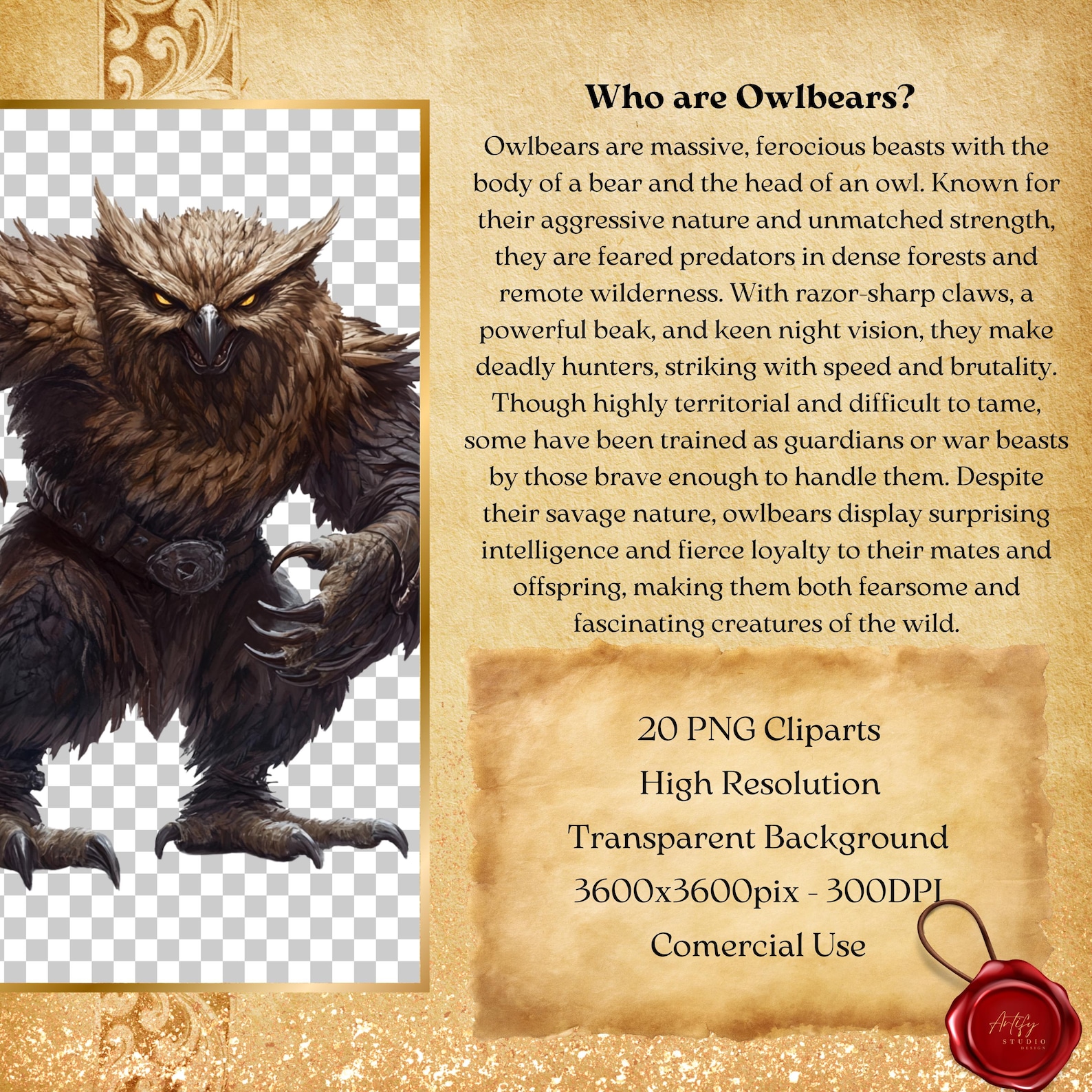 Wild Owlbears – 20 Ferocious Creatures for Fantasy DND Adventures , Transparent Background ...