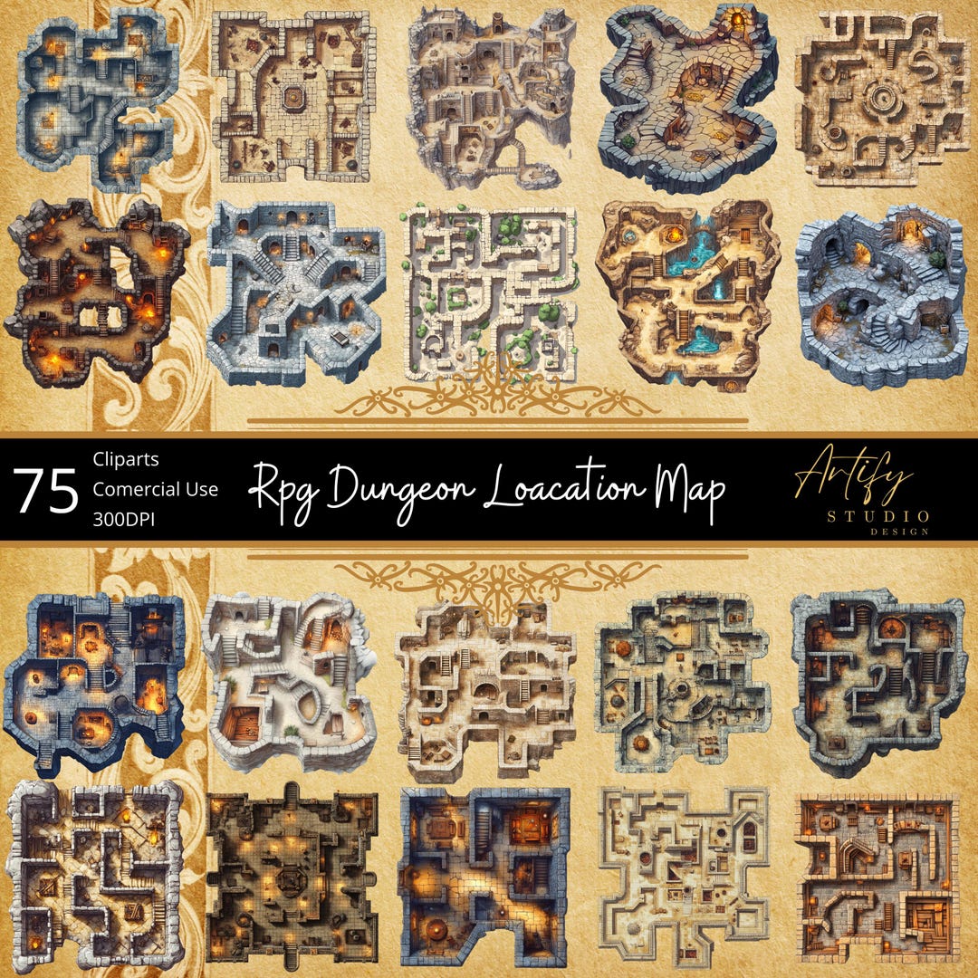RPG Dungeon Location Maps – 75 Fantasy Cliparts , for Game Masters and ...
