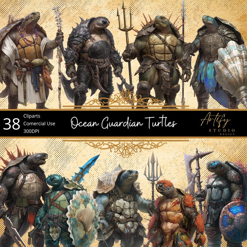 Ocean Guardian Turtles – 38 Fantasy Sea Turtle Warriors Cliparts ...