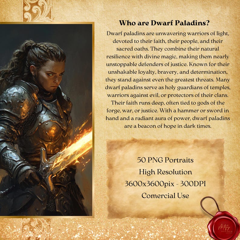 50 Female Dwarf Paladin Portraits – Guardians of Light , Fantasy TTRPG ...