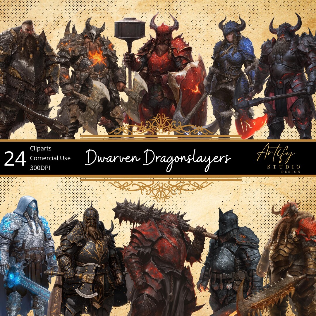 Dwarven Dragonslayers – 24 Stout Fantasy Dwarf Warriors Battling ...