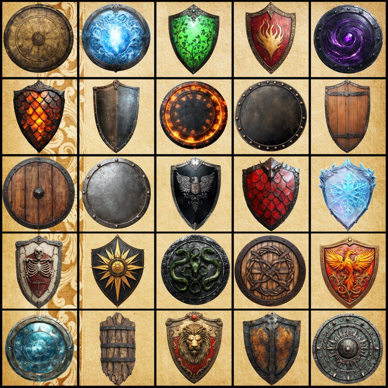 75 Fantasy Shields Cliparts, Commercial Use, Dnd, RPG , PNG, Collection ...