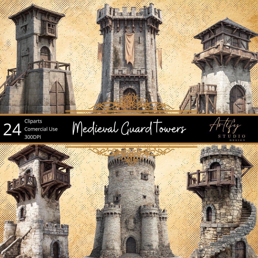 Medieval Guard Towers – 24 Fortified Watchtower Cliparts , Transparent ...