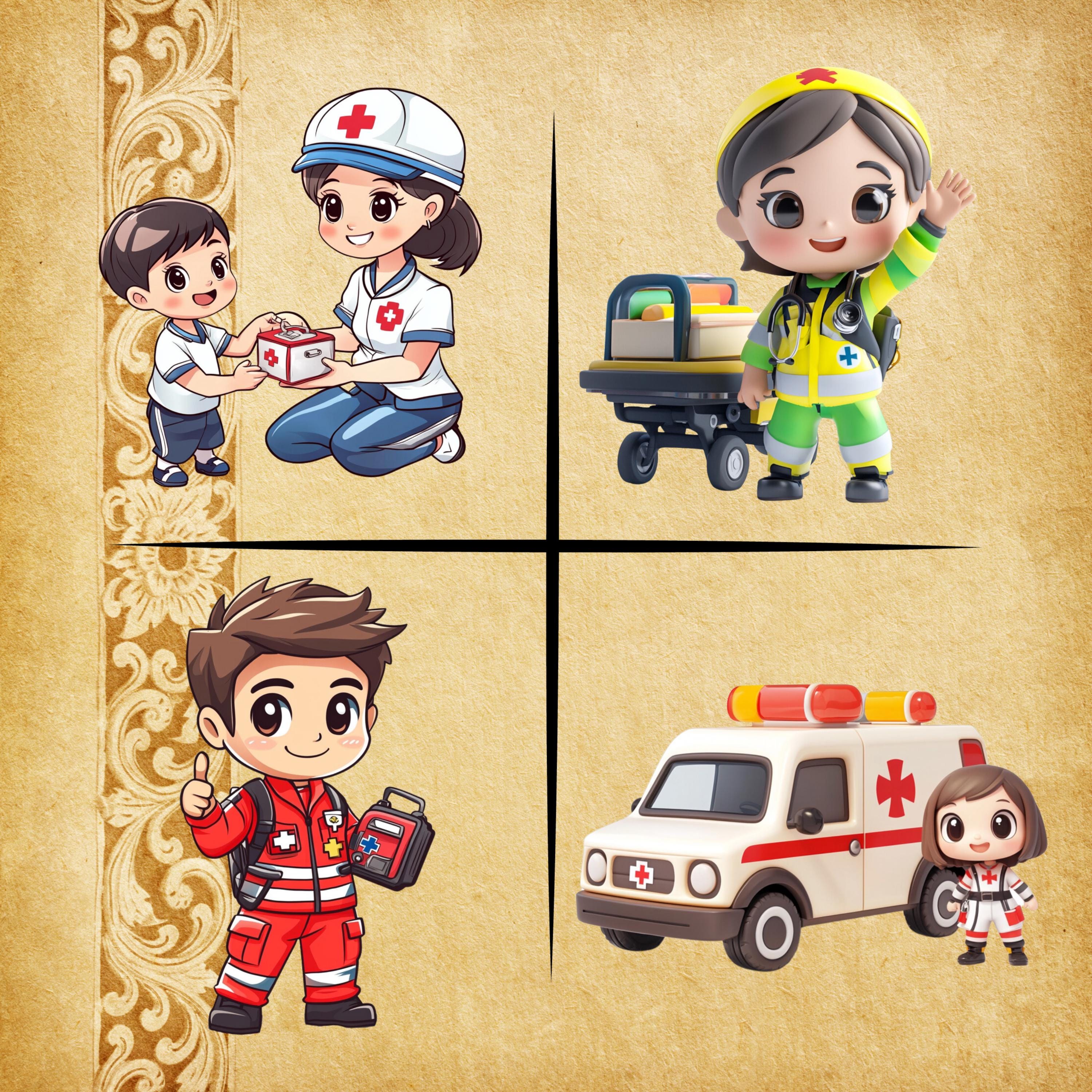 Cute Chibi Paramedics Cartoon Cliparts, Commercial Use, Kawaii ...