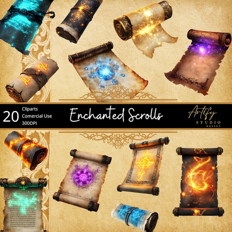 Enchanted Scrolls Clipart – Magical Ancient Scrolls With Mystical Designs , Transparent ...