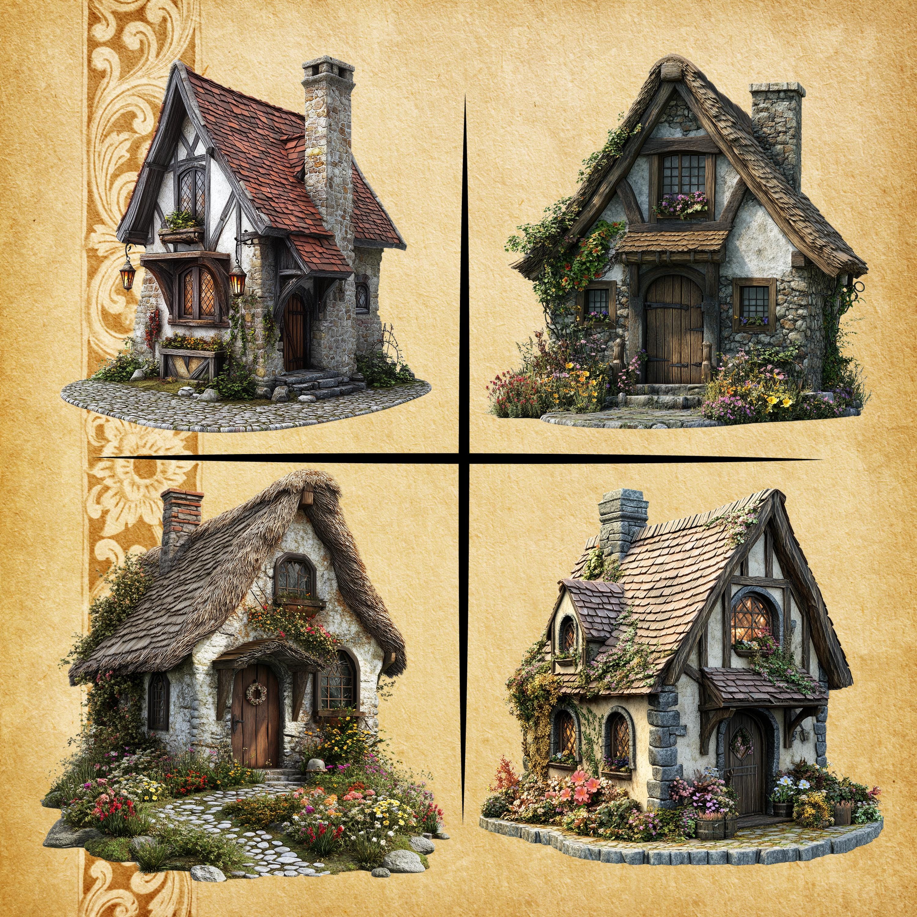 24 Medieval Houses – Authentic Historical Buildings , Transparent ...