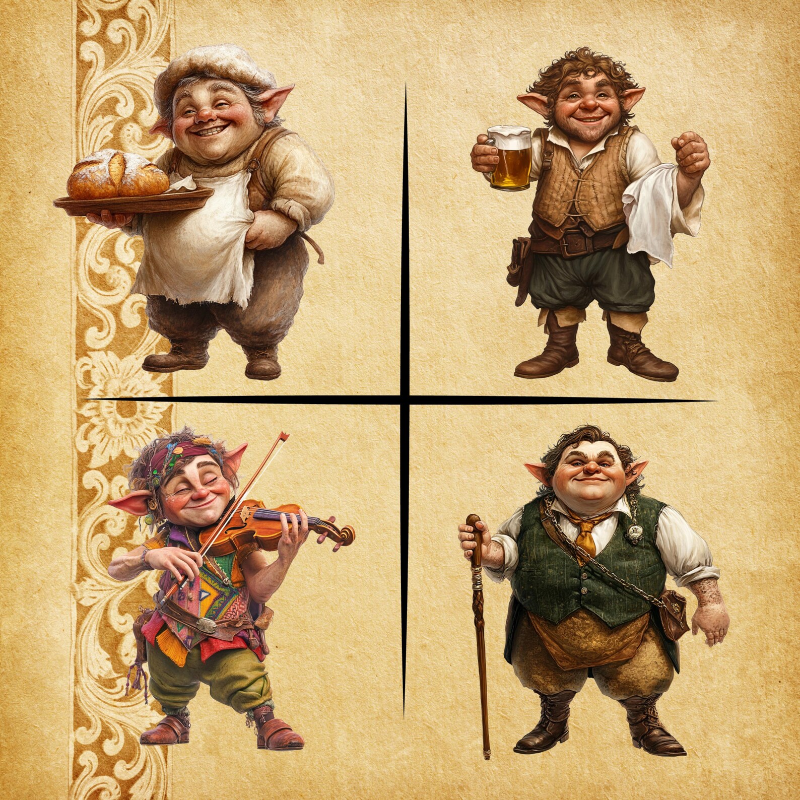 Halfling Villagers – 20 Fantasy Clipart Designs , 300 DPI , Transparent ...