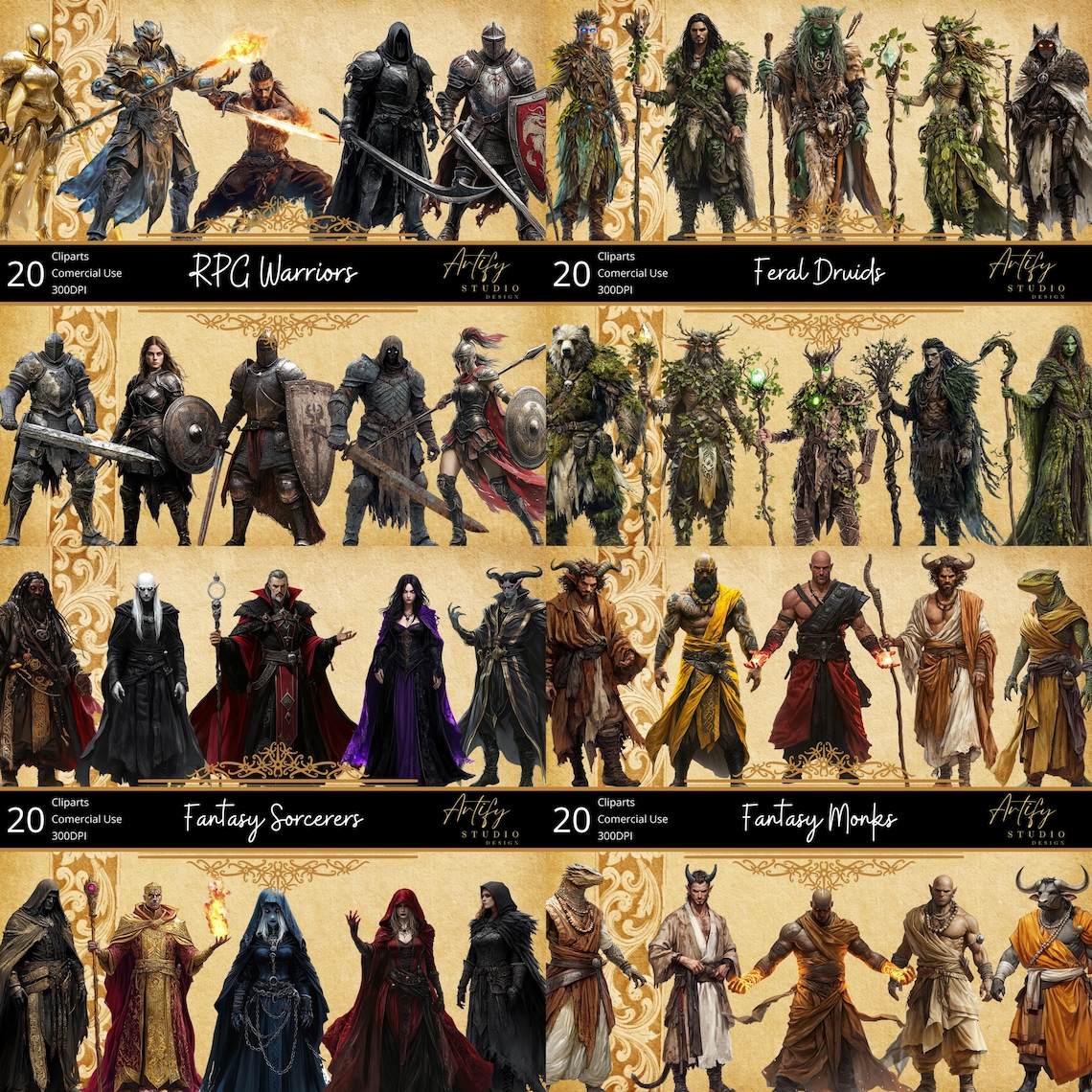RPG Fantasy Class Big Bundle - 12 Clip Art Packs , 244 Pngs for Your ...