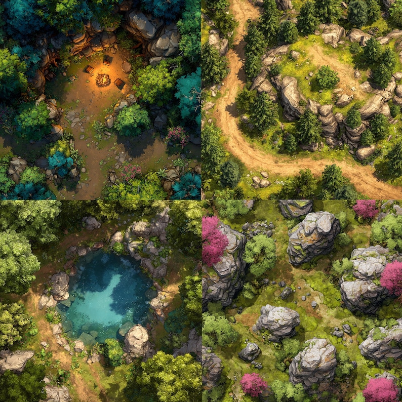 Forest Battle Maps, Digital RPG Maps, Dnd Fantasy Maps, Roll20 ...