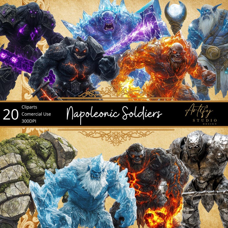 Elemental Trolls Clipart, Mystical Trolls of Fire,water, Earth,and Air ...