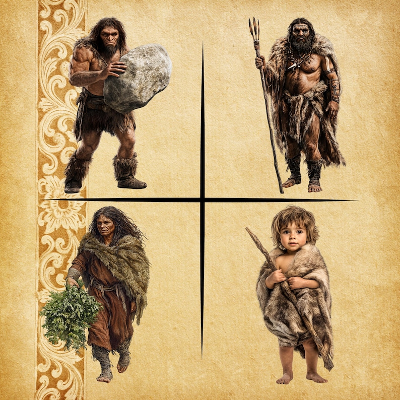 Neanderthal People Clipart – Prehistoric Humans From the Stone Age – 20 ...