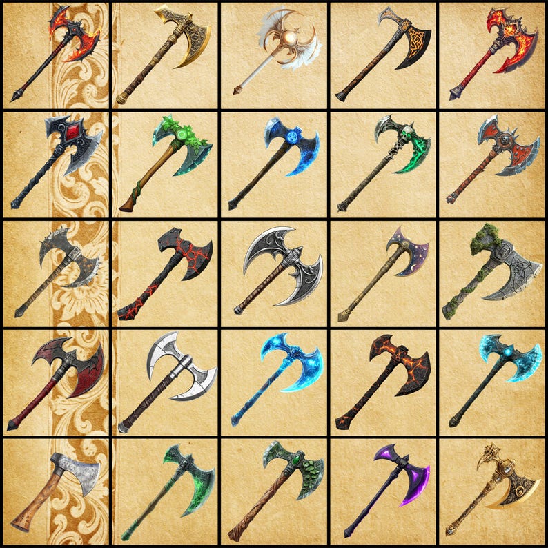 75 Fantasy Battle Axes Cliparts, Commercial Use, Dnd, RPG, PNG ...