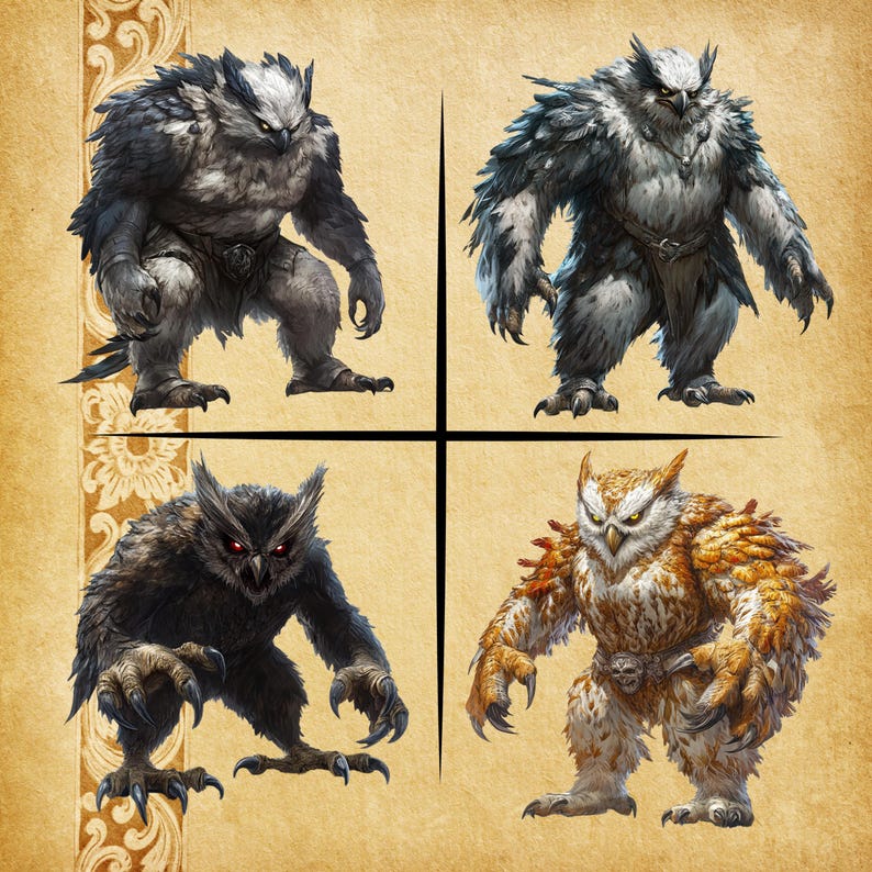 Wild Owlbears – 20 Ferocious Creatures for Fantasy DND Adventures , Transparent Background ...
