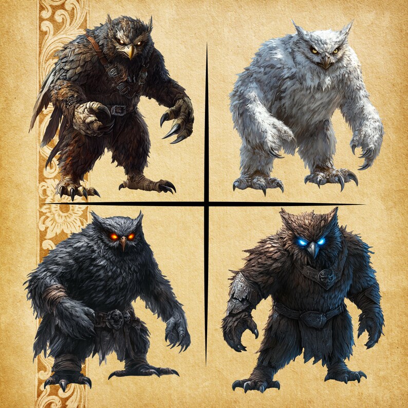 Wild Owlbears – 20 Ferocious Creatures for Fantasy DND Adventures , Transparent Background ...
