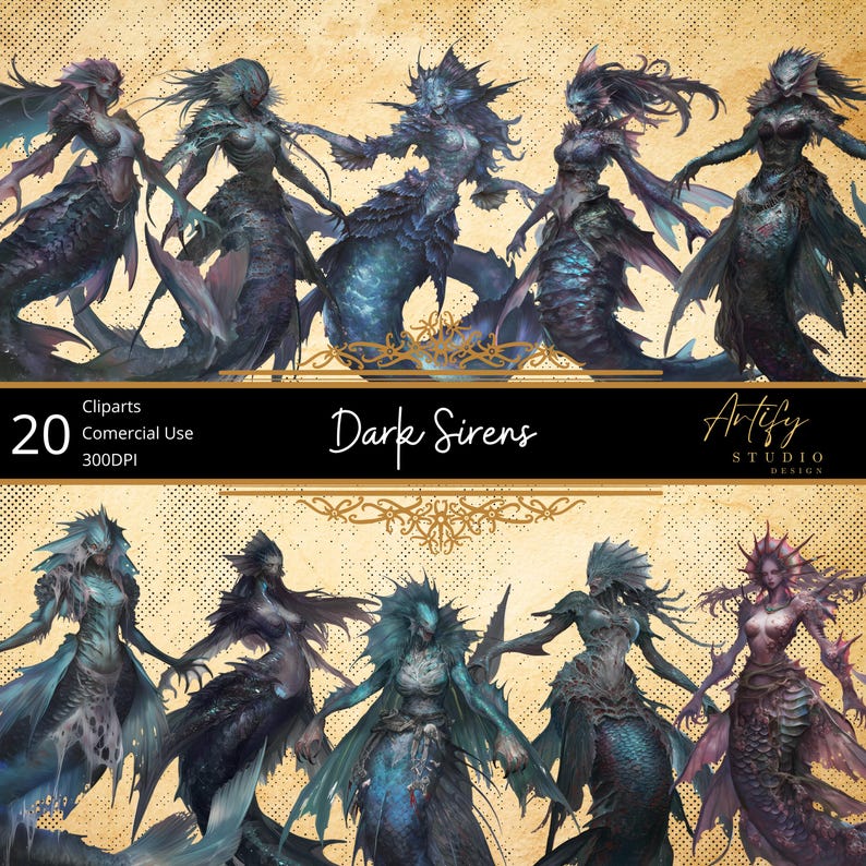 Dark Sirens – Terrifying Creatures of the Deep, Fantasy Cliparts ...