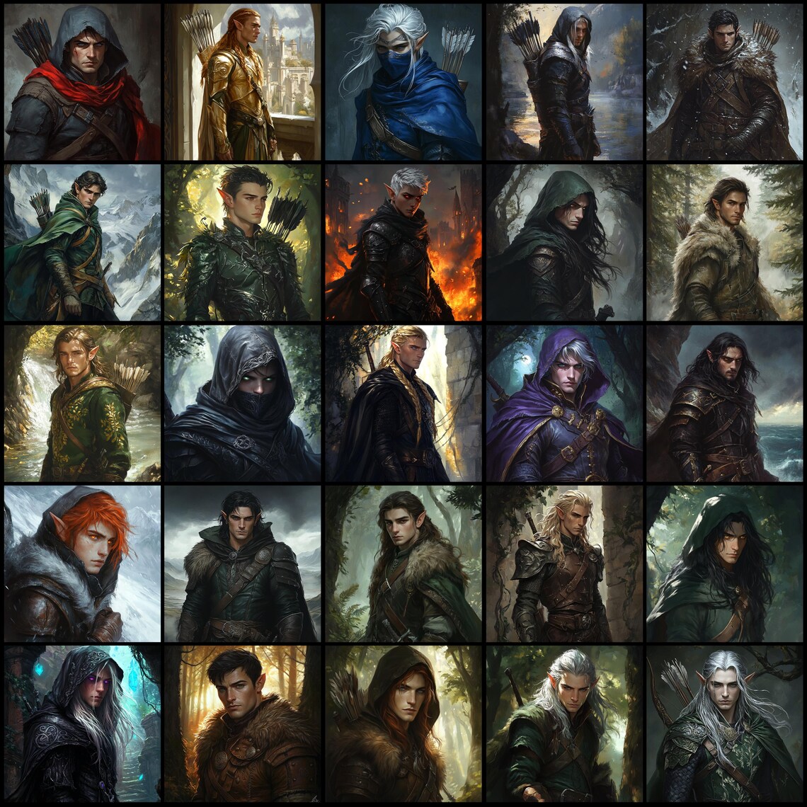 50 Male Elf Ranger Portraits – Fantasy TTRPG Character Digital ...