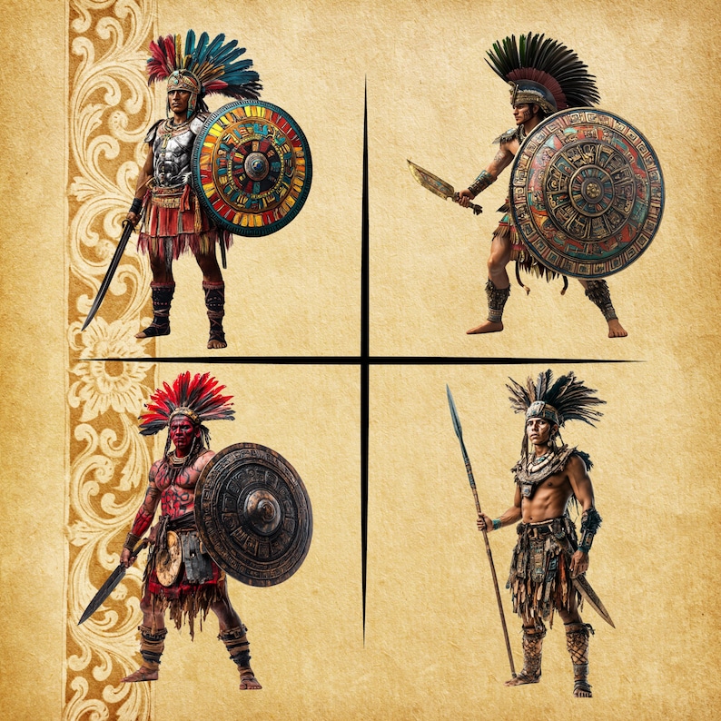 Aztec Warriors Clipart – Fierce Ancient Aztec Warriors for Creative ...